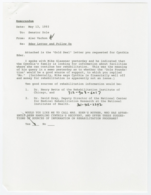 Memo: Eder Letter and Follow Up · Dole Archive Collections · Dole ...