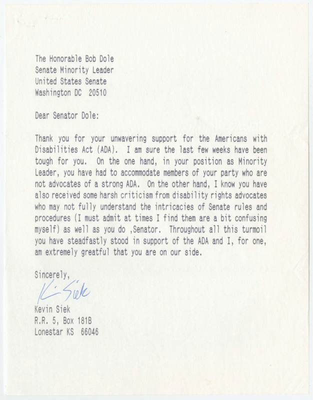 Correspondence: Letters to Senator Dole and Senator Kassebaum from ...
